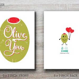 Olive You Printed Greeting Card Funny Romance Card Love Greeting Card ...