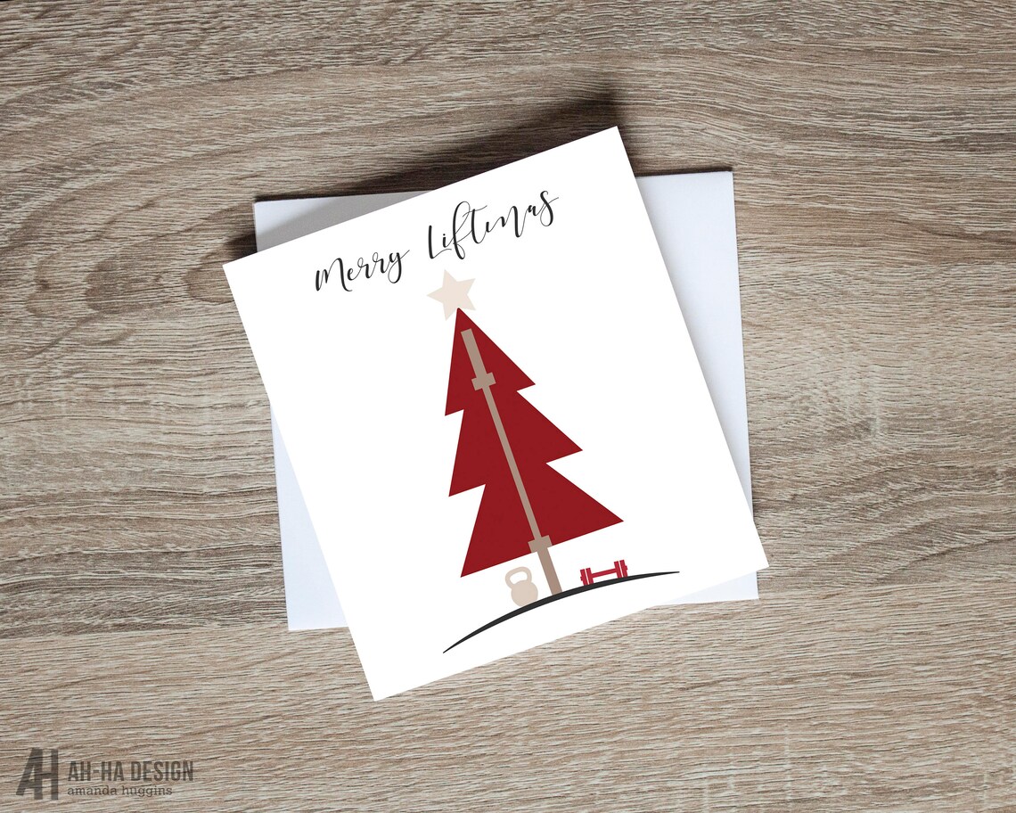 Merry Liftmas Greeting Card Fitness Tree Printed Card | Etsy