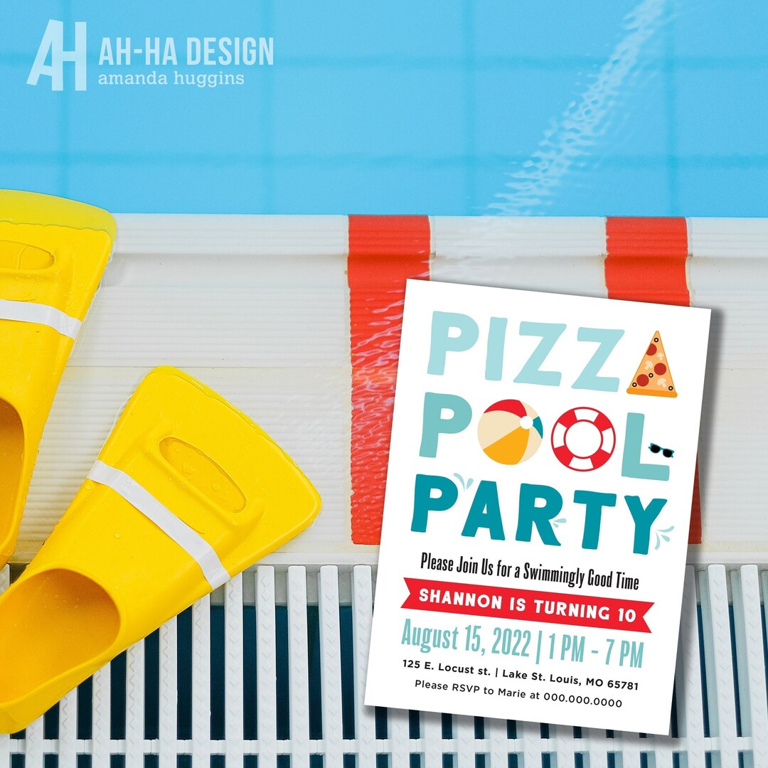 Pizza Pool Party Printable 5 X 7 Invitation - Etsy