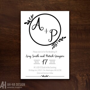 Illustrated Circular Floral Wedding Invitation Digital Download Modern ...