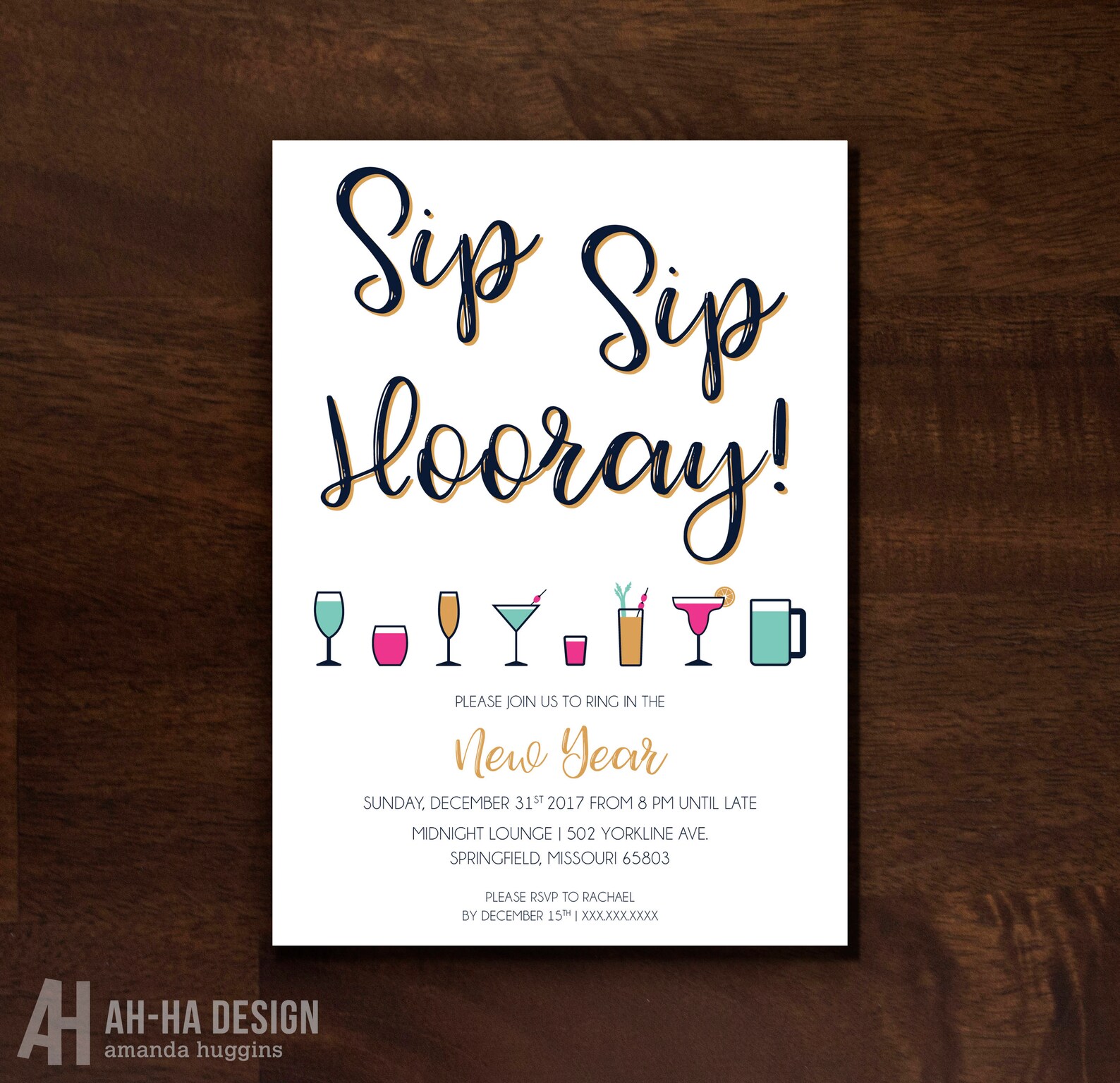 Sip Sip Hooray New Year's Eve Party Printable 5 x 7 | Etsy