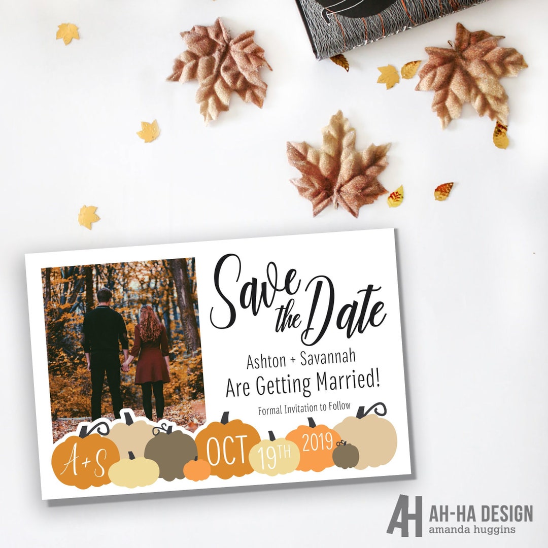 Fall Pumpkin Save the Date Printable Invitation | Autumn Themed Photo ...