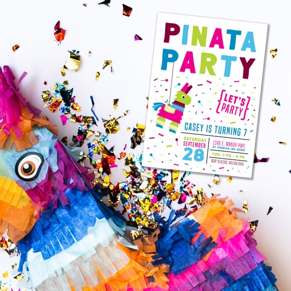 Piñata Party Kids Birthday Fiesta Printable 5 X 7 Invitation - Etsy