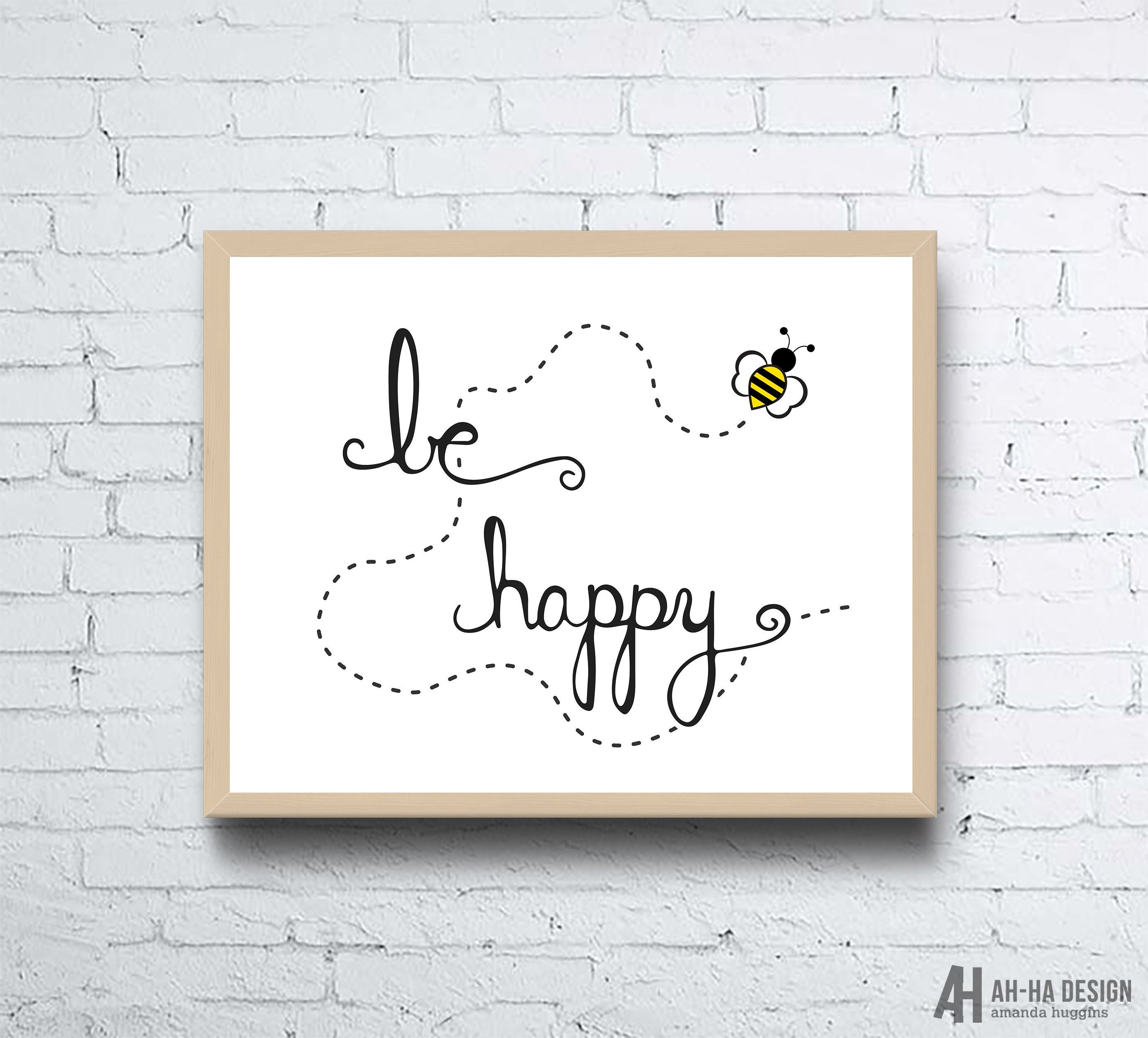 Be Happy Bee Print: Hand Lettering Wall Art (digital Download) - Etsy