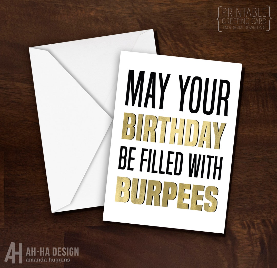 Birthday Burpees Black and Gold Funny Fitness Printable 5 X 7 Greeting ...