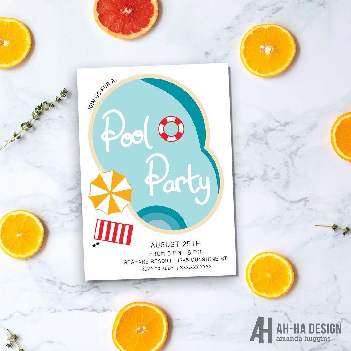 Retro Pool Party Illustrated Printable 5 X 7 Invitation - Etsy