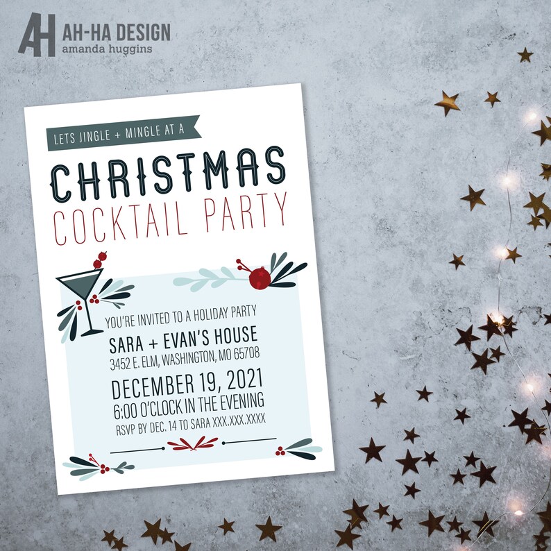 Christmas Cocktail Party Printable Invitation Adult - Etsy