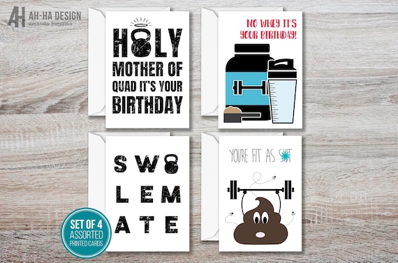 Gym Themed Funny Fitness Greeting Cards Set of 4 - Etsy