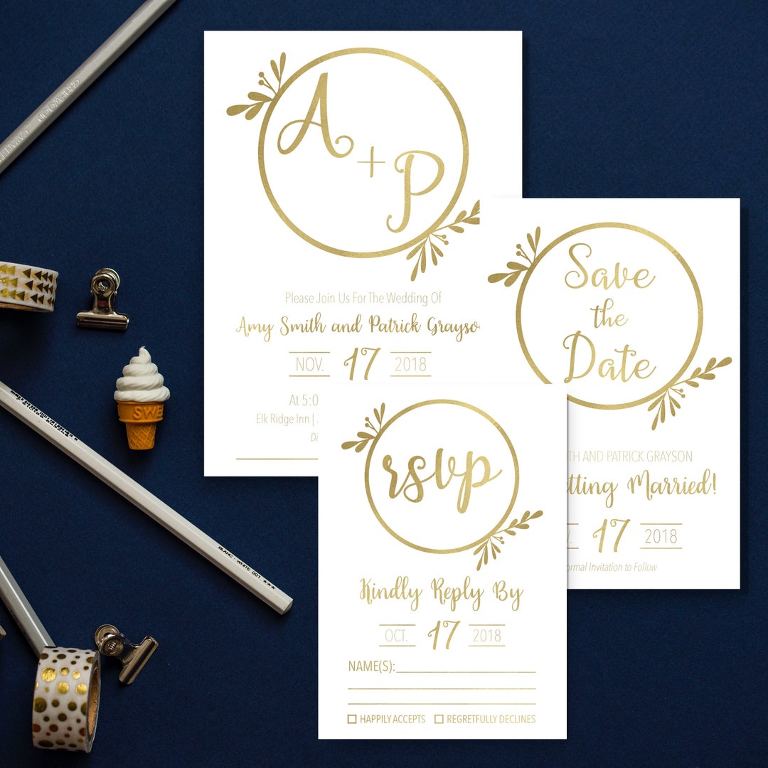 Illustrated Circular Floral Wedding Invitation Digital Download Modern ...