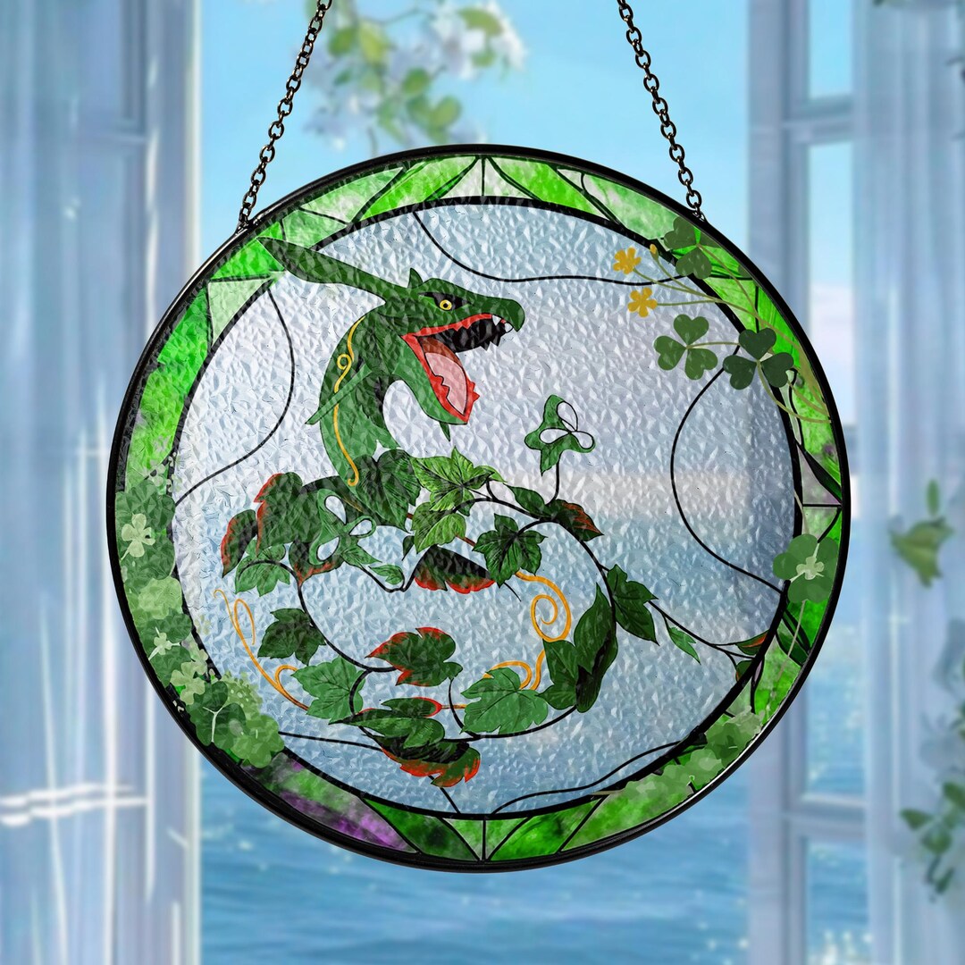 Rayquaza Suncatcher Pokémon Stained Glass, Dragon Window Hanging Decor ...