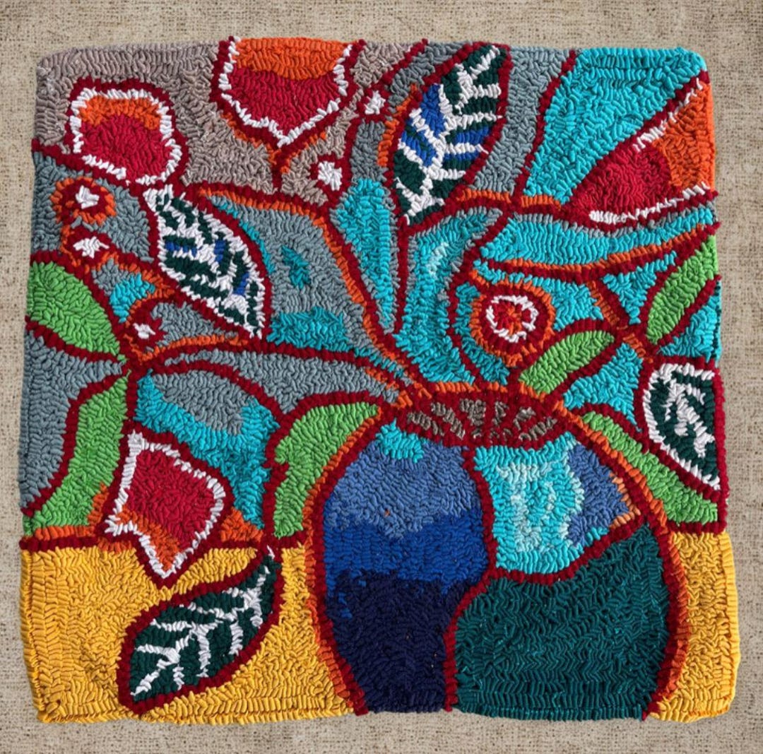 Hand Hooked Rug - Still Life With Flowers - 17 X 17 Inches - Etsy