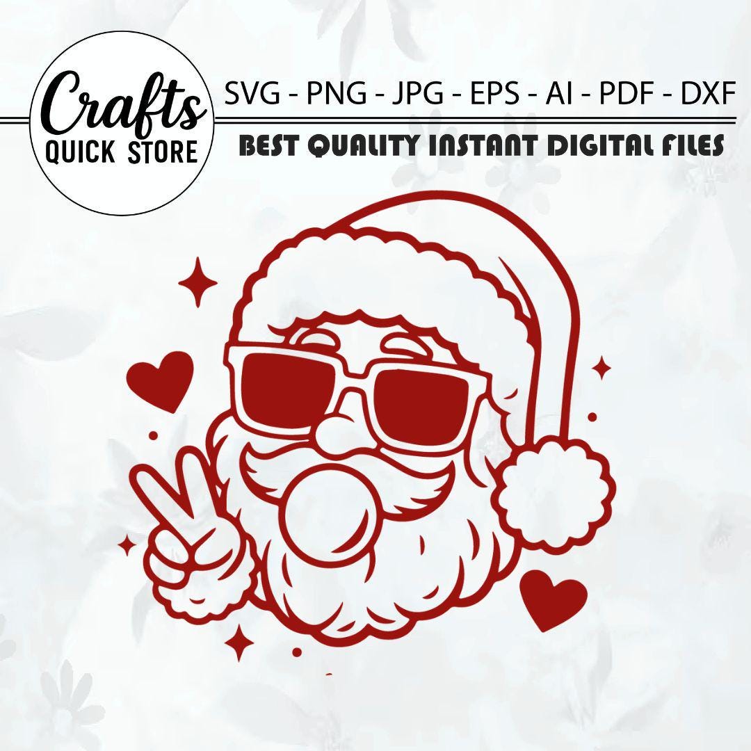 Santa Bubble Gum Svg Png, Cute Retro Santa Claus, Santa Blowing Bubble ...