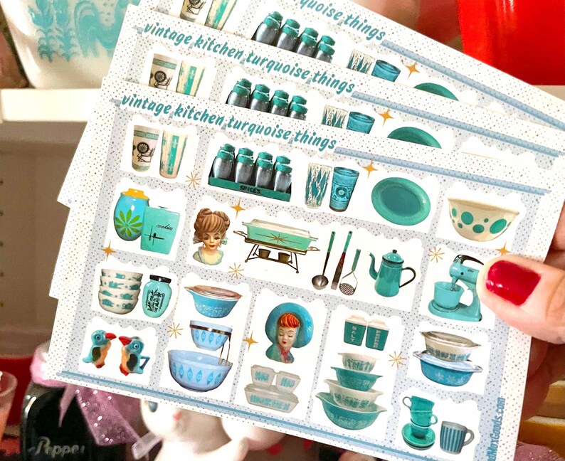Sticker Sheet Turquoise Vintage Kitchen Thing 6” X 4” 20 Mini Stickers ...