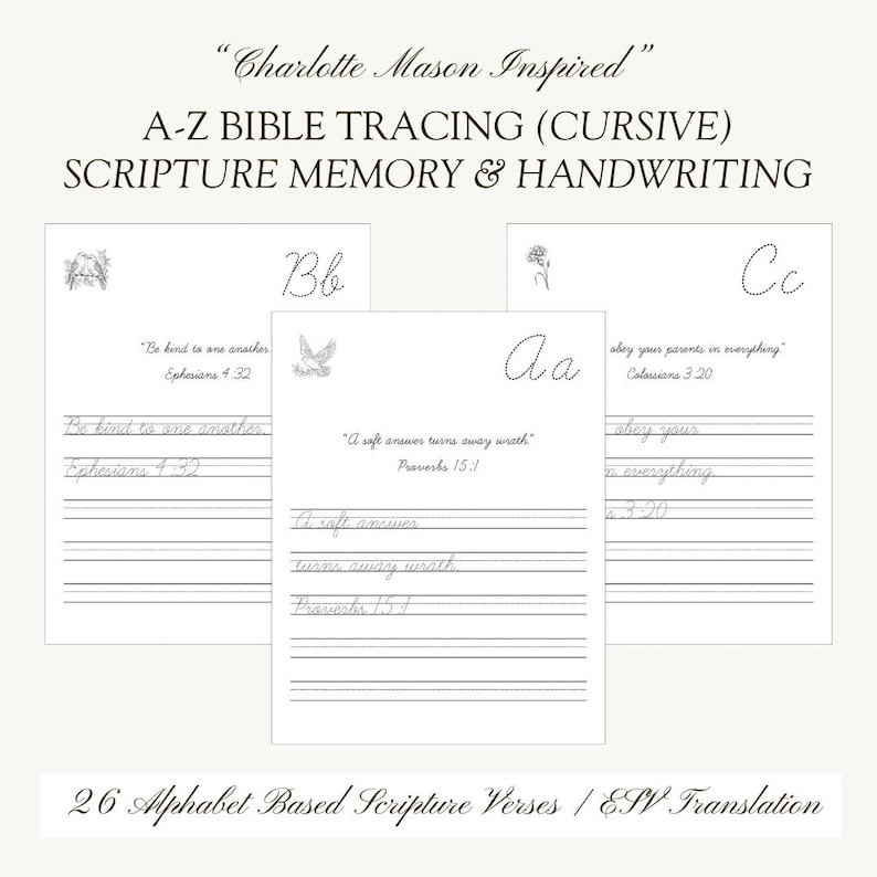 ABC Scripture Copywork (cursive) | Charlotte Mason Homeschool | Morning ...