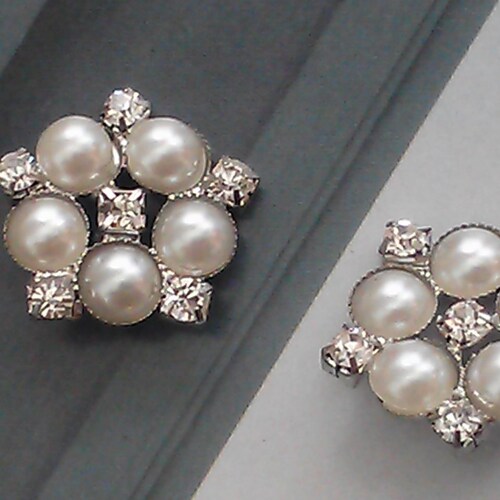 5 Flat Back Rhinestone and Pearl Button 17 Mm AL-153 | Etsy