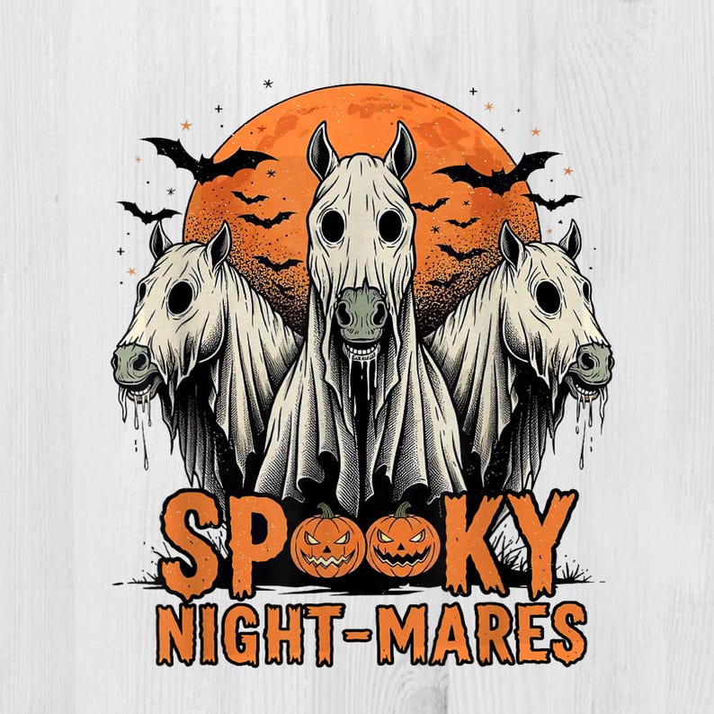 Spooky Night-mares PNG, Retro Horror Horses Sublimation Design, Ghost ...