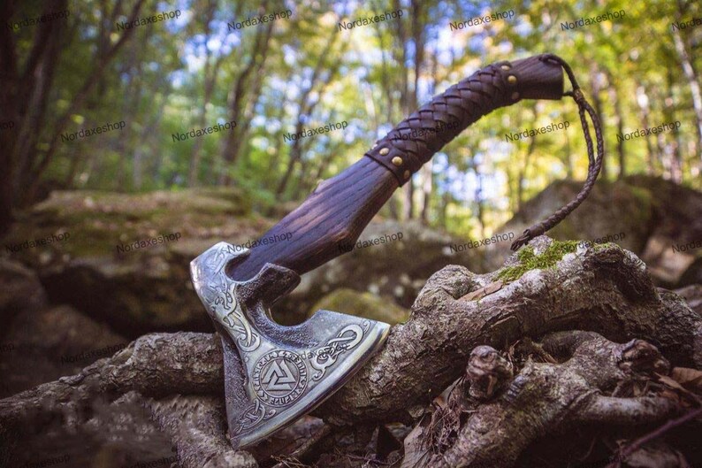 Hand Forged Carbon Steel Viking Axe: Leather Wrapped Handle - Etsy