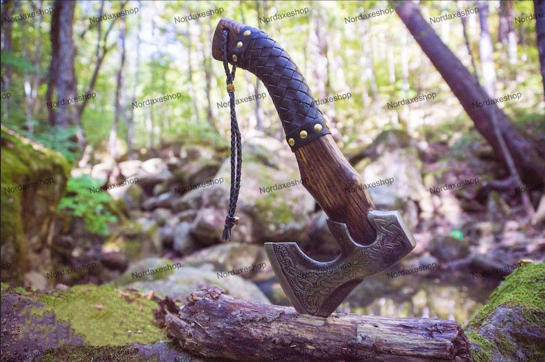 Hand Forged Carbon Steel Viking Axe: Leather Wrapped Handle - Etsy