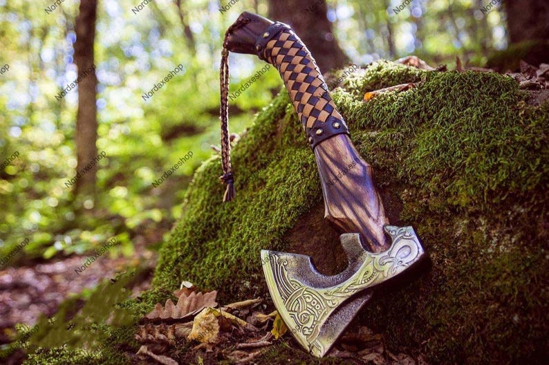 Hand Forged Carbon Steel Viking Axe: Leather Wrapped Handle - Etsy