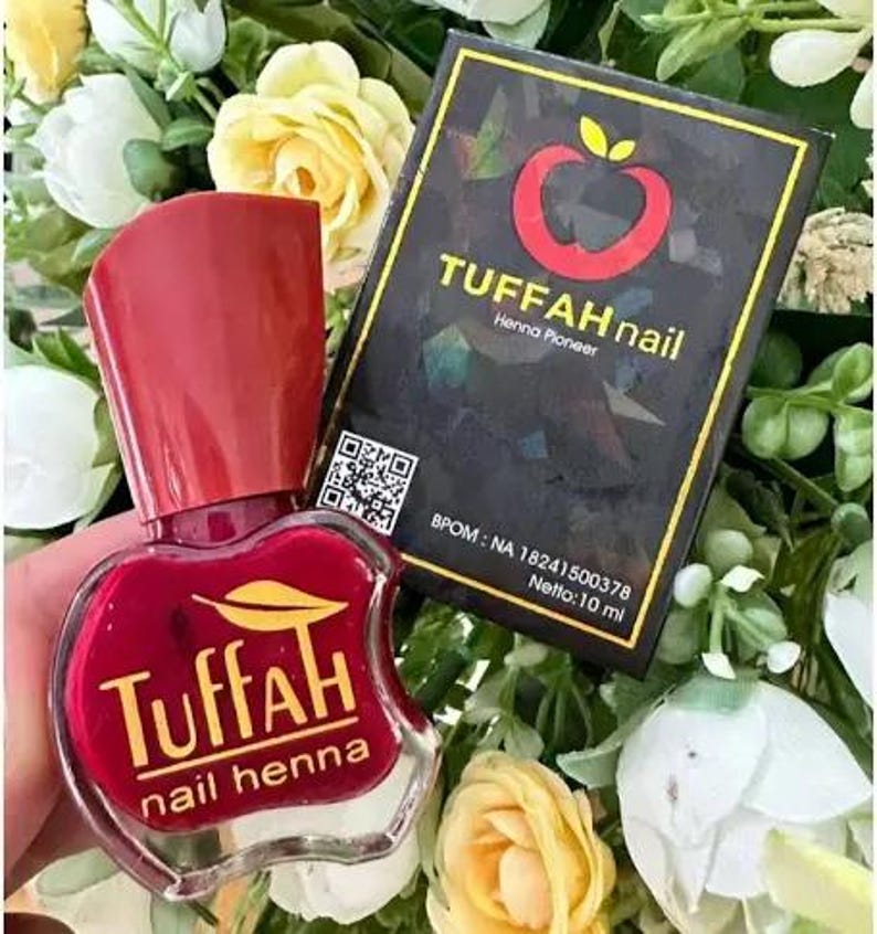 Tuffah Nail Henna Red Apple Shape - Peel off Halal Nail Polish, Fast ...