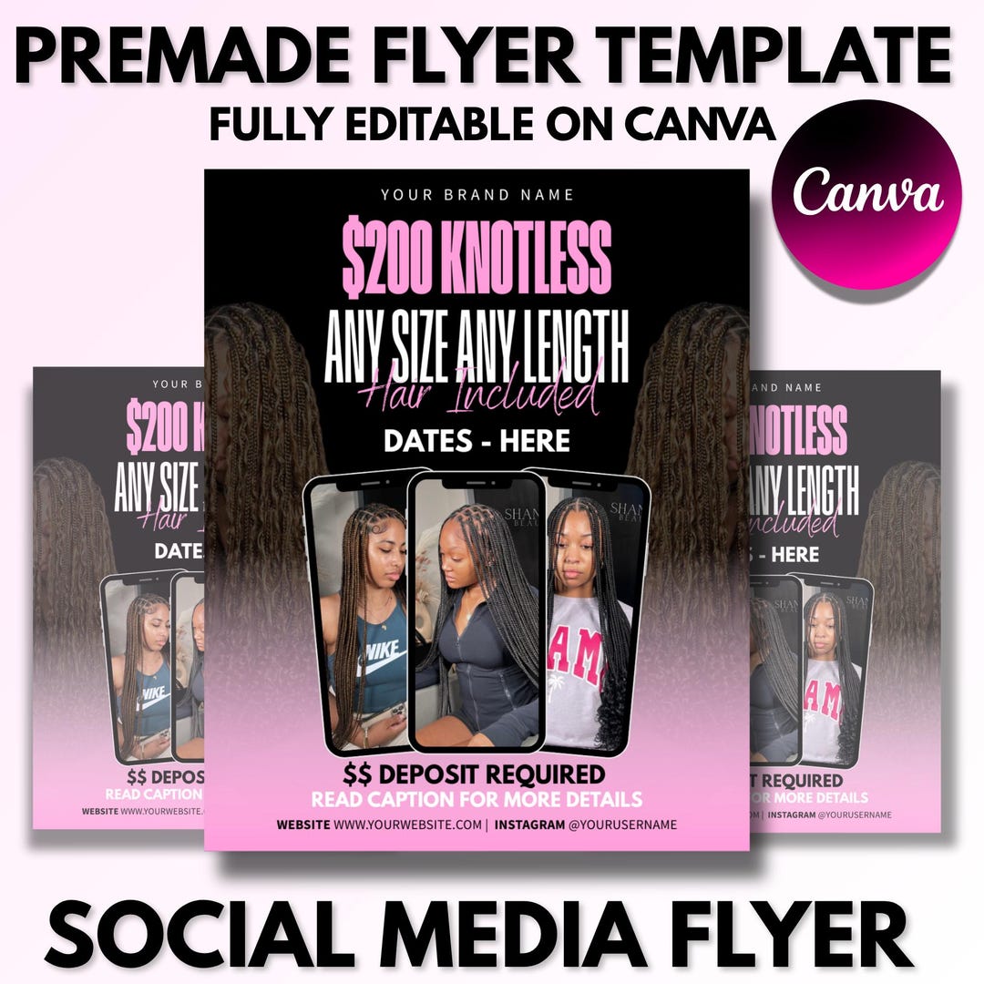 DIY Flash Sale Flyer, Braids Deal Flyer, Knotless Deal Flyer, DIY Canva ...