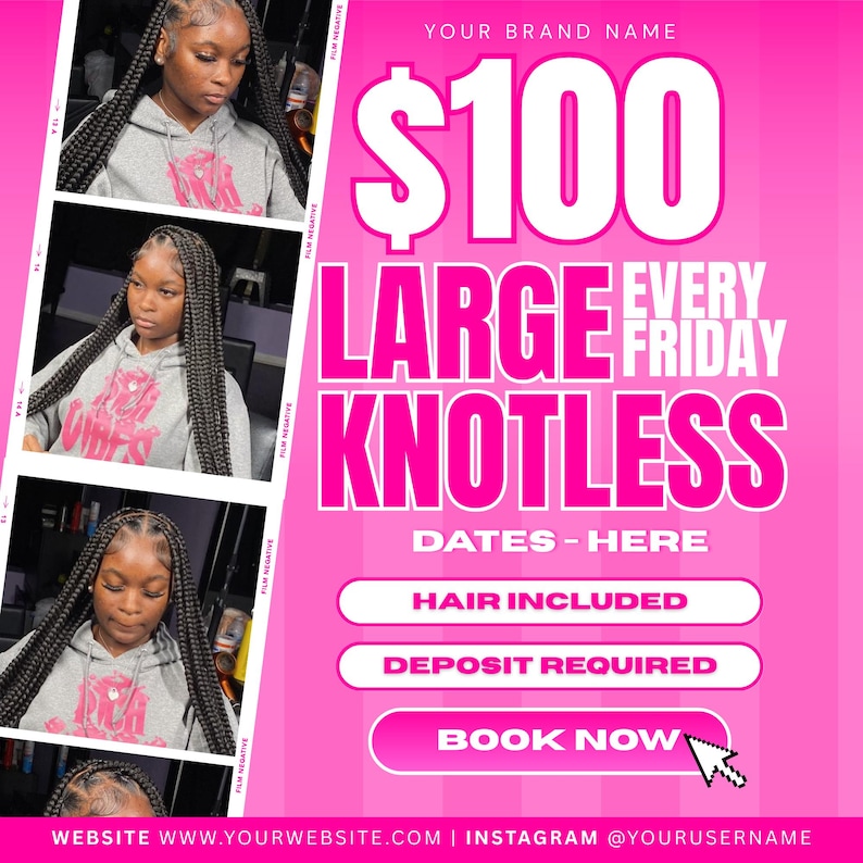 DIY Braids & Knotless Deal Flyer, Canva Template (digital Download) - Etsy