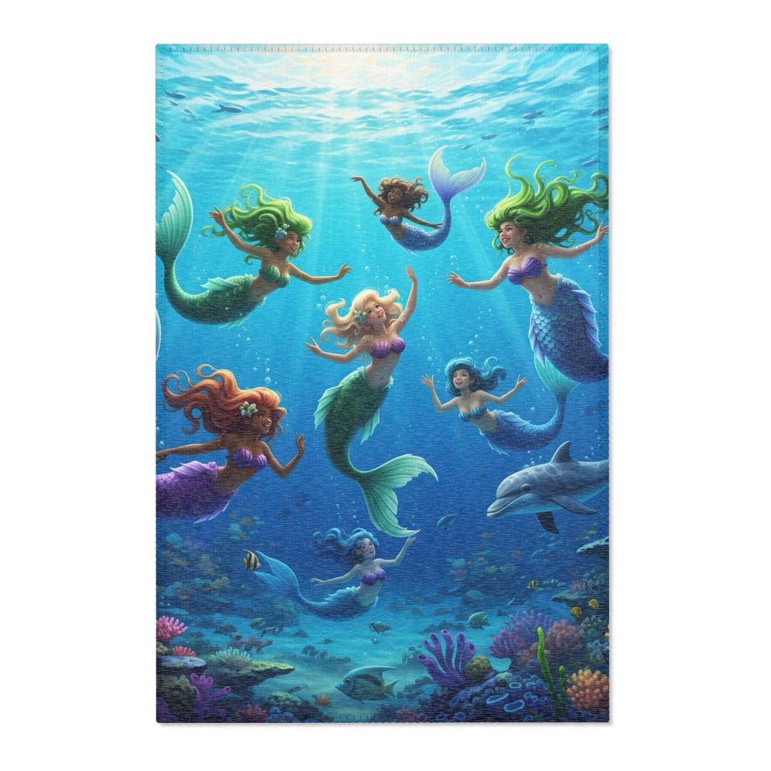 Kids Mermaid Area Rug Decor, Playroom Mermaid Carpet, Nursery Mermaid ...