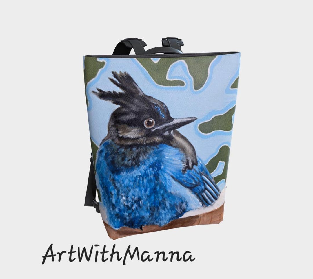Steller's Jay Vegan Leather Backpack Featuring Original Blue Bird Art ...