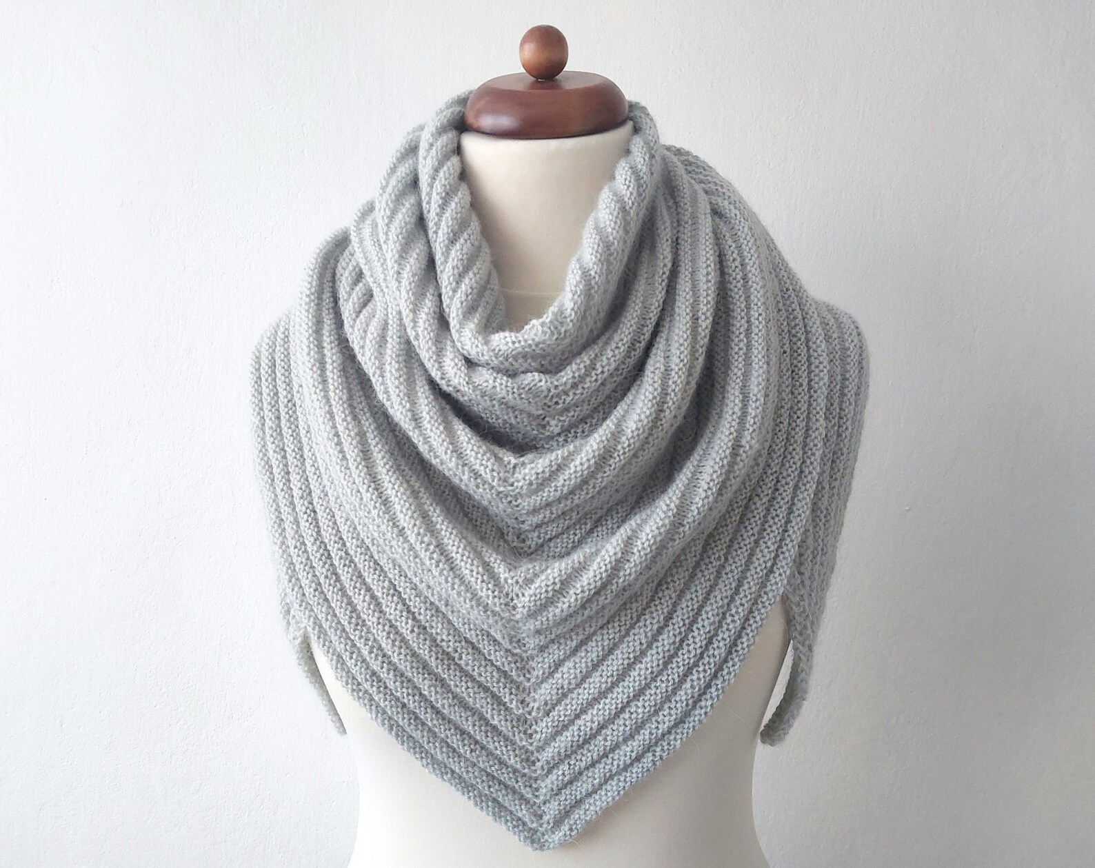 Minimalist Gray Shawl, Handknit Triangle Scarf With Wool and Mohair - Etsy