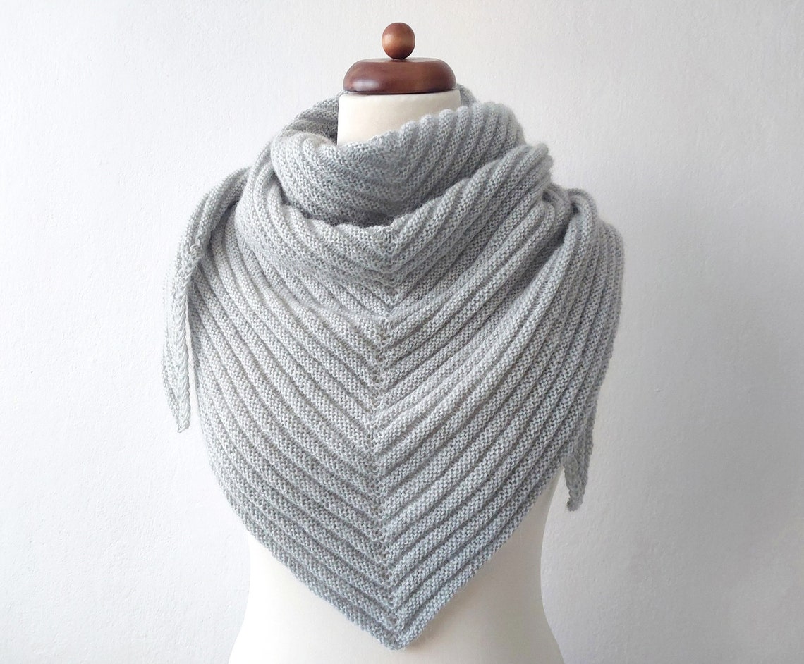 Minimalist Gray Shawl, Handknit Triangle Scarf With Wool and Mohair - Etsy