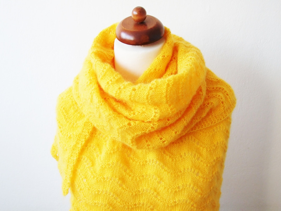 Big Yellow Scarf, Handknit Winter Wrap With Wool and Mohair - Etsy UK
