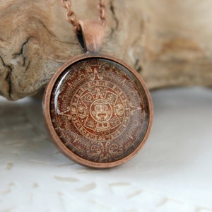 Antique Copper Mayan Calendar Necklace | Ancient Maya Calendar Jewelry ...