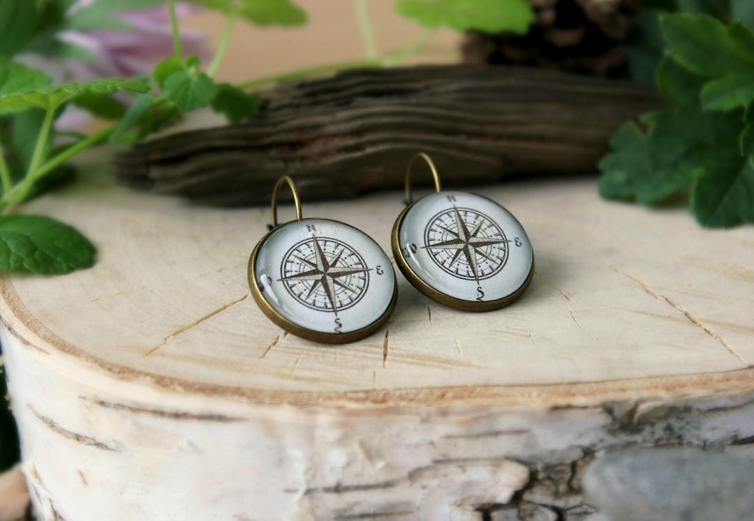 Vintage Compass Earrings | Antique Bronze Earrings | Compass Jewelry ...