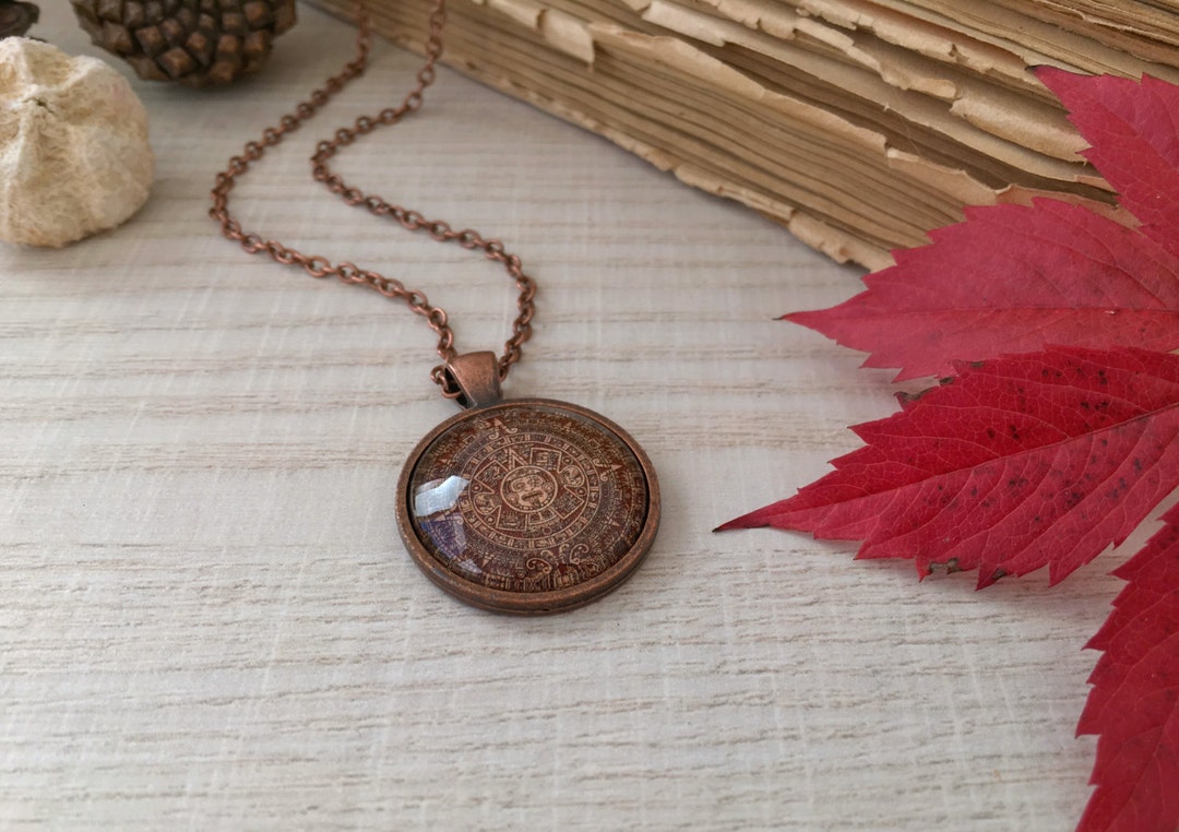 Antique Copper Mayan Calendar Necklace | Ancient Maya Calendar Jewelry ...