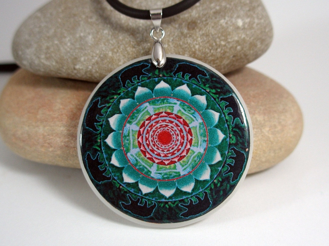 Fortune Mandala Pendant | Green and Red Pattern Necklace | Spiritual ...