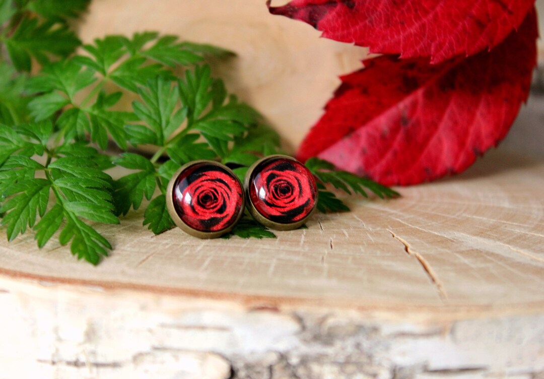 Red Rose Stud Earrings | Antique Bronze Earrings | Stud Earrings | Rose ...