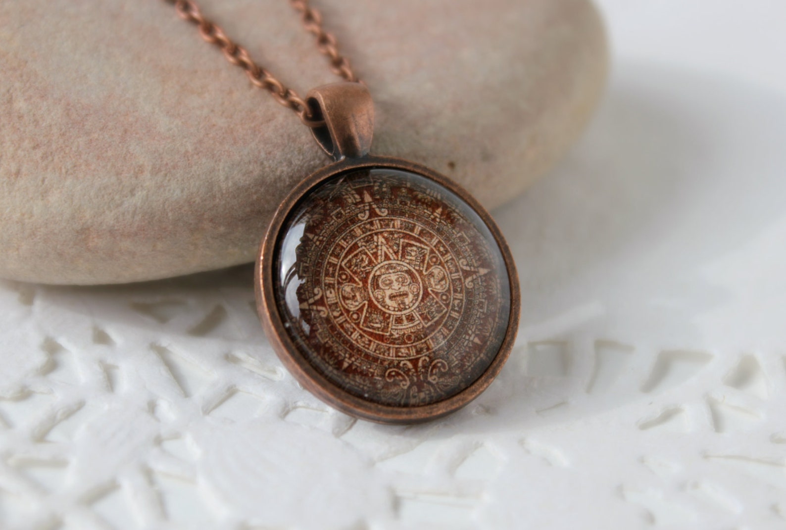 Antique Copper Mayan Calendar Necklace Ancient Maya Calendar Etsy