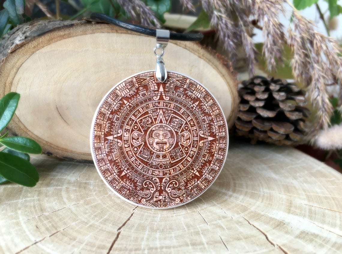 Round Maya Calendar Pendant Made Out of Polymer Clay Ancient - Etsy