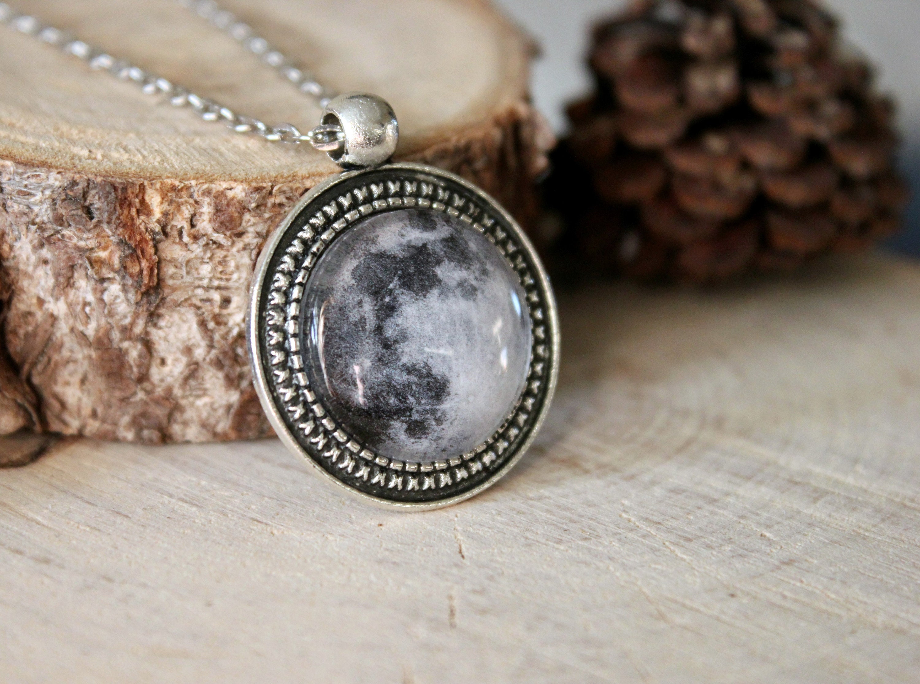 Full Moon Necklace Full Moon Pendant Silver Tone Pendant - Etsy