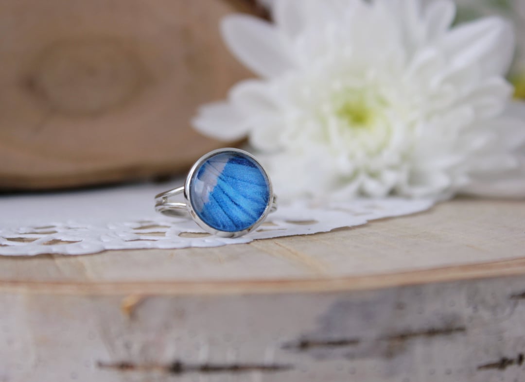 Pale Blue Butterfly Wing Ring | Butterfly Jewelry | Adjustable Silver ...