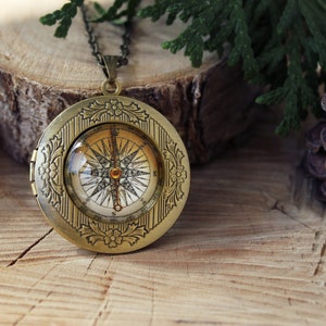 Vintage Compass Locket Necklace | Compass Jewelry | Photo Locket ...