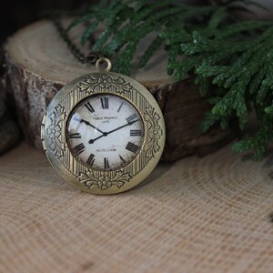 Vintage Clock Locket Necklace | Photo Locket | Antique Bronze Photo ...