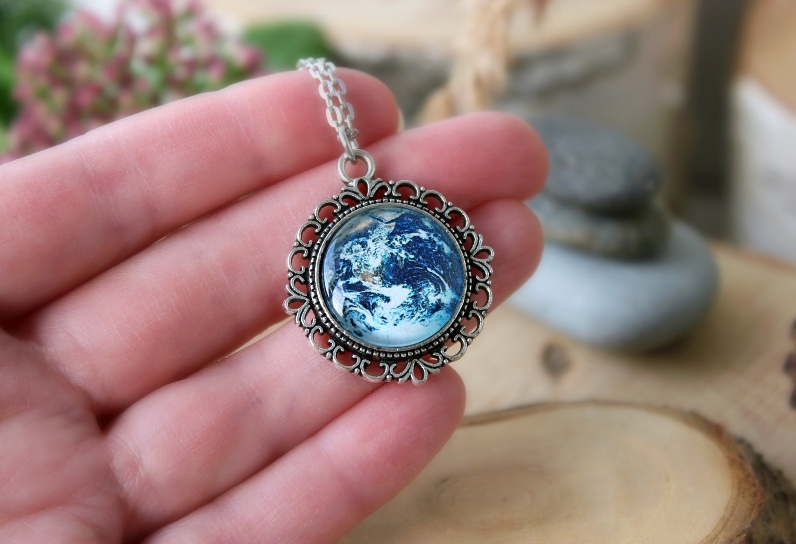 Planet Earth Pendant Earth Pendant Galaxy Jewelry Space | Etsy