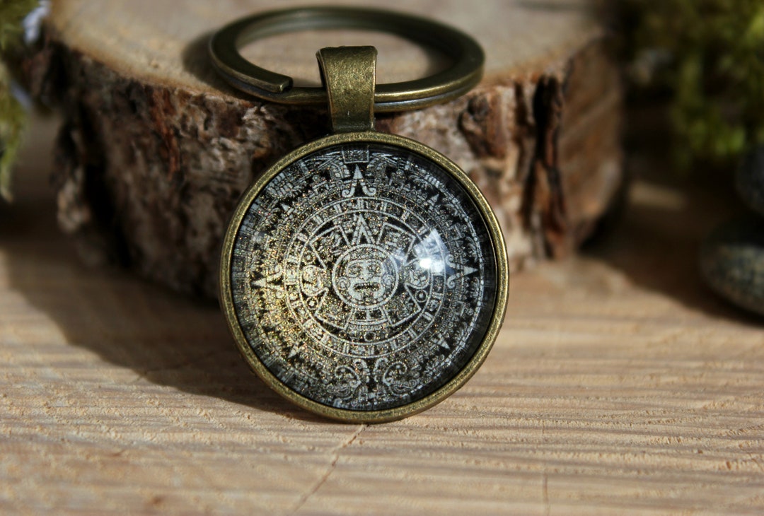 Maya Calendar Keychain: Antique Bronze Aztec Jewelry - Etsy