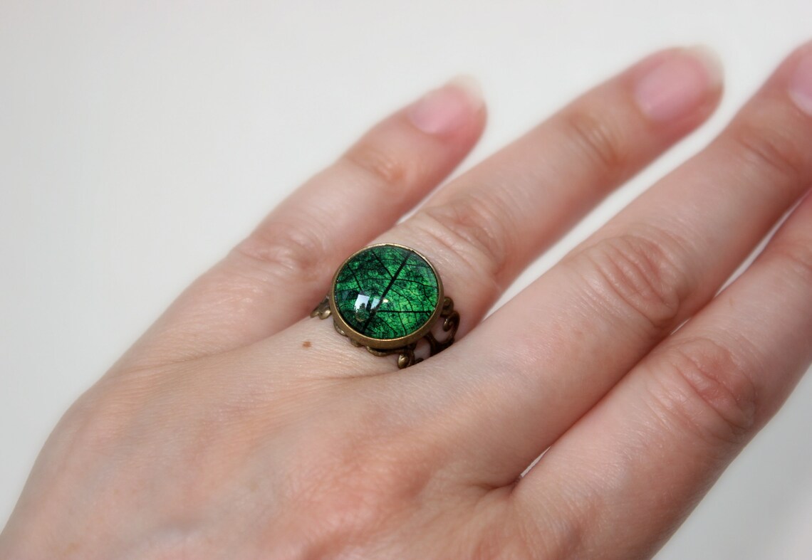 Green Leaf Ring Antique Bronze Ring Green Leaf Jewelry - Etsy