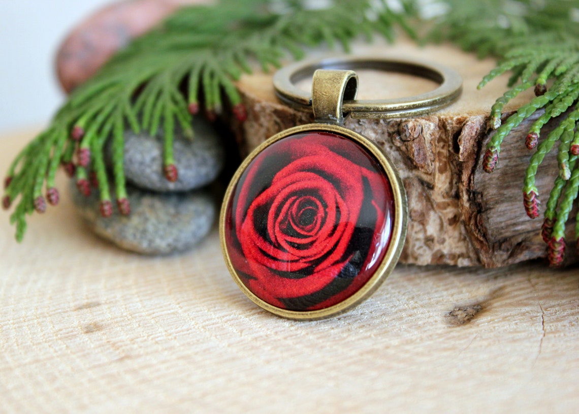 Red Rose Keychain Rose Keychain Flower Keychain - Etsy