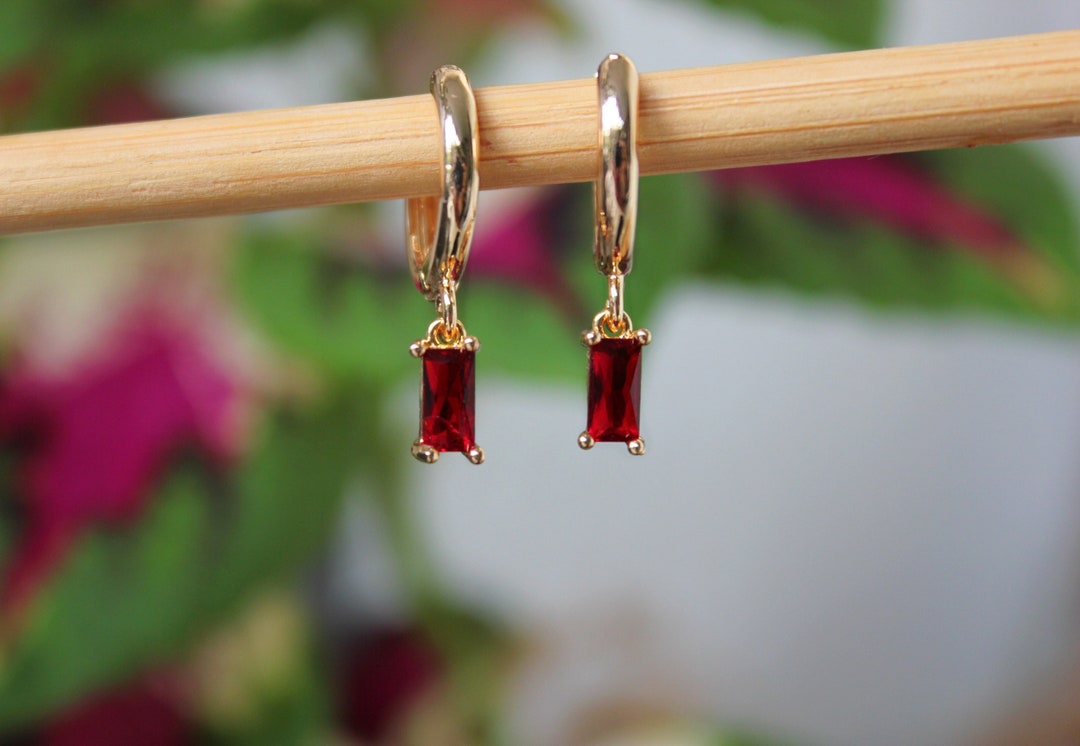 Deep Red Gold Earrings | Gold Hoop Earrings | Deep Red Earrings ...