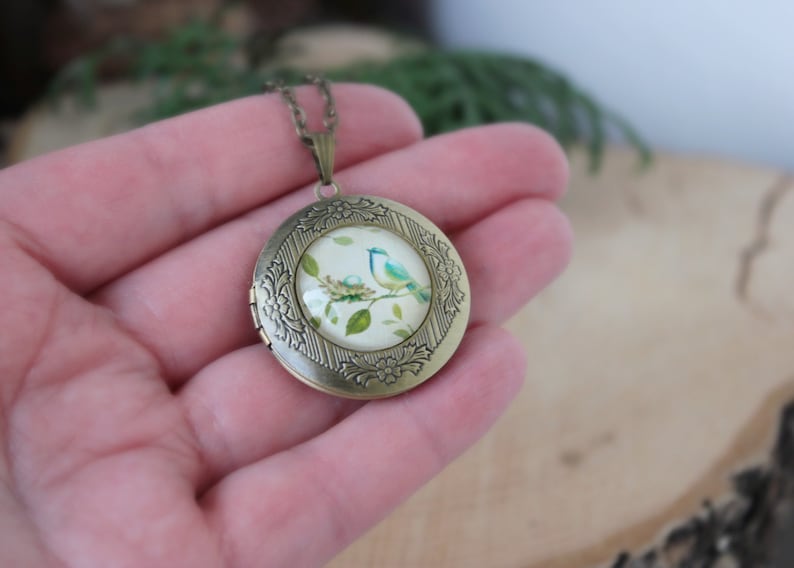 Bird Locket Necklace Photo Locket Vintage Bird Pendant - Etsy