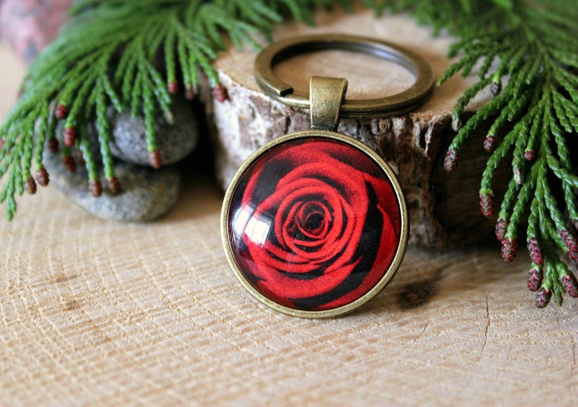 Red Rose Keychain Rose Keychain Flower Keychain - Etsy