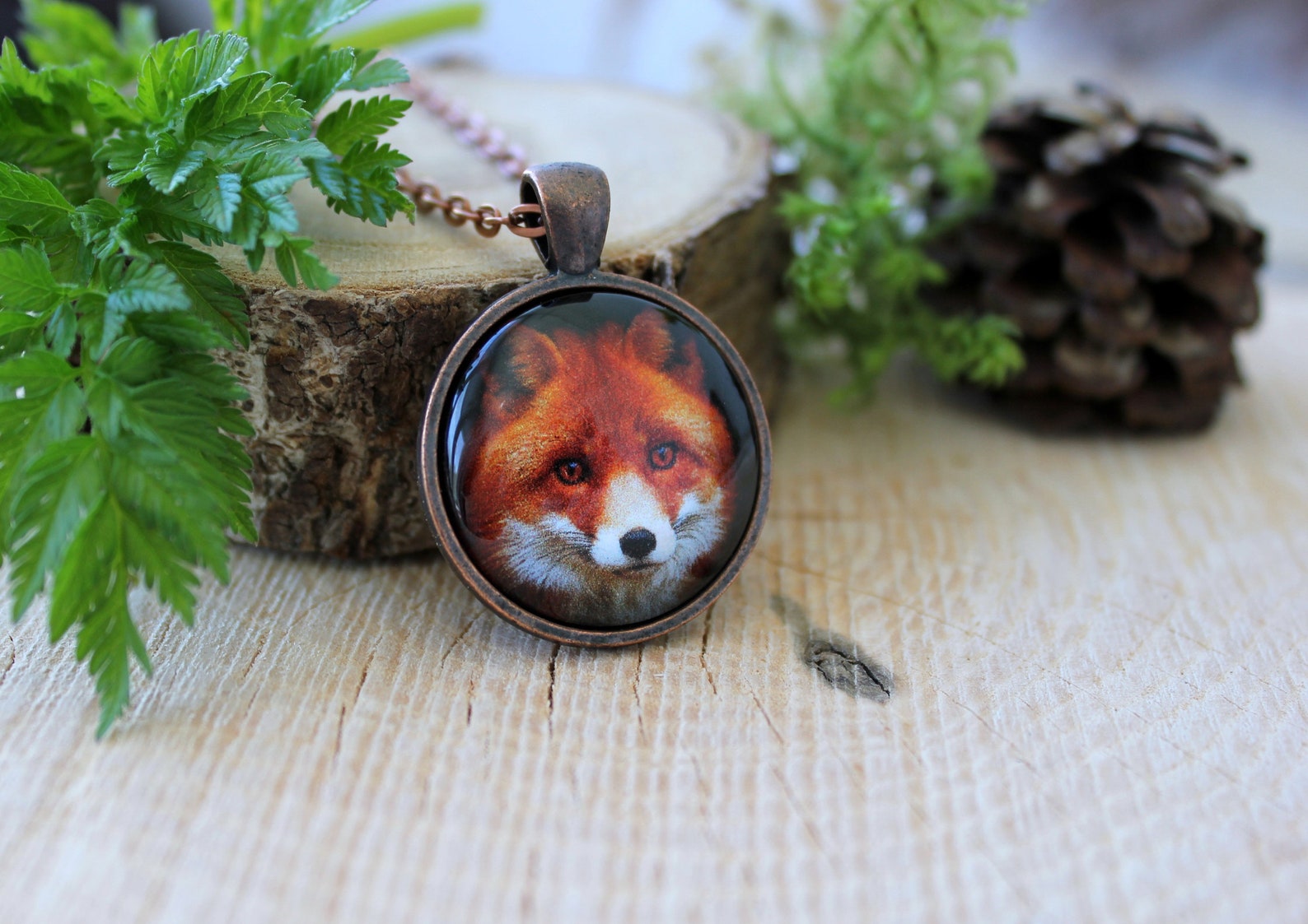 Copper Fox Pendant Antique Copper Animal Pendant Glass - Etsy
